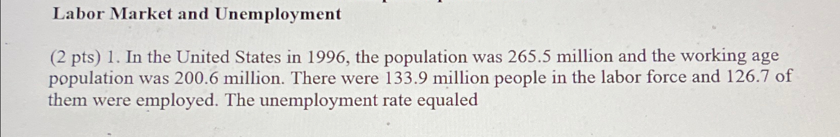 Solved Labor Market and Unemployment(2 ﻿pts) 1. ﻿In the | Chegg.com