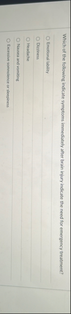 Solved Which of the following indicate symptoms immediately | Chegg.com