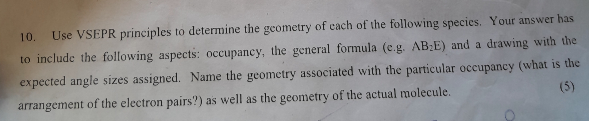 Use VSEPR principles to determine the geometry of | Chegg.com