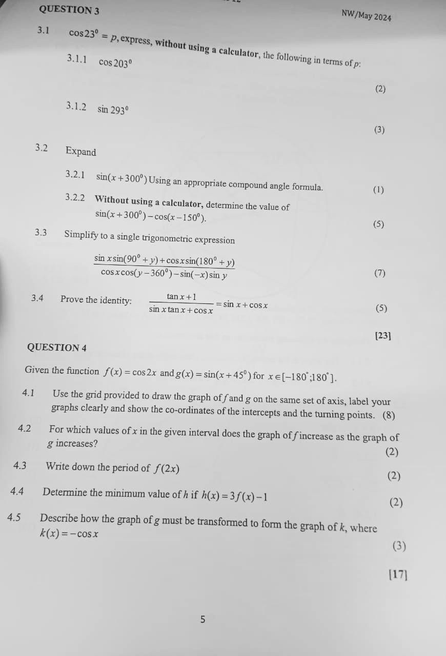 Solved QUESTION 3NW/May 20243.1cos23°=p, ﻿express, without | Chegg.com