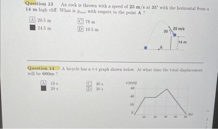 Solved Question 13 An rock is thrown with a speed of 25 m/s | Chegg.com