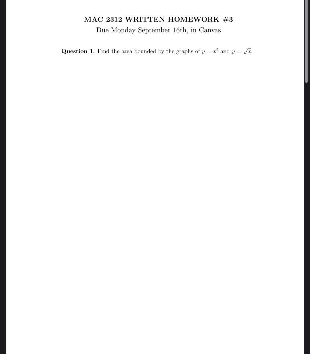 Solved MAC 2312 ﻿WRITTEN HOMEWORK #3 ﻿Due Monday September | Chegg.com