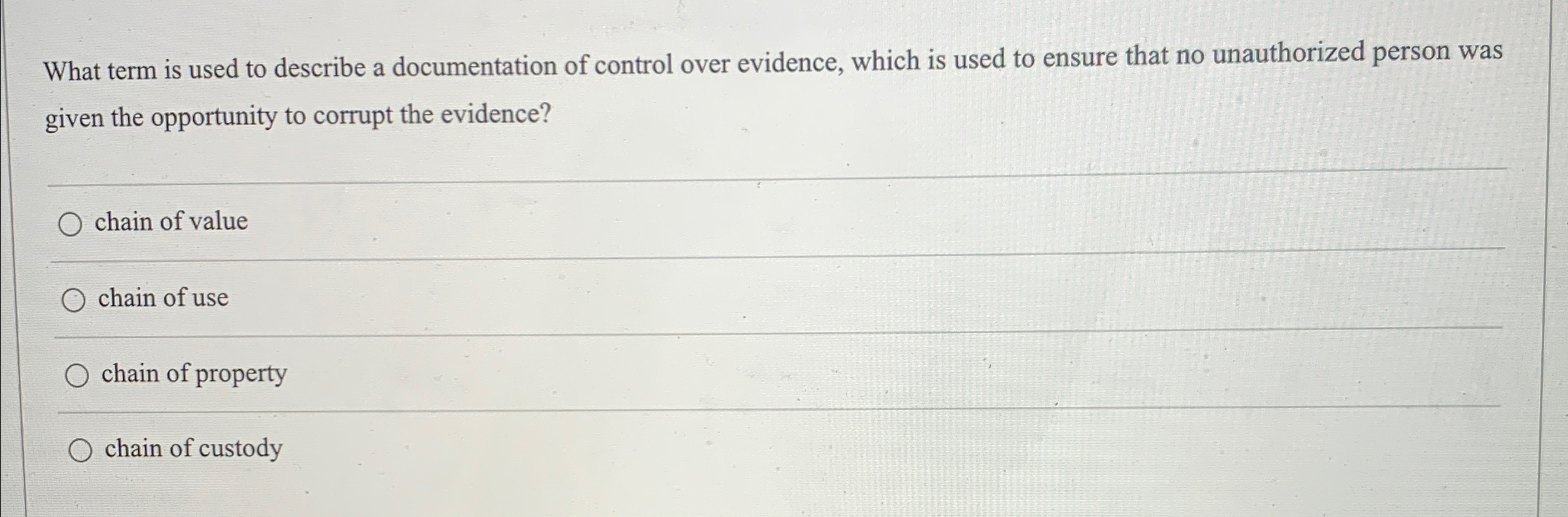 Solved What term is used to describe a documentation of | Chegg.com