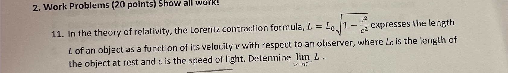 Solved In the theory of relativity, the Lorentz contraction | Chegg.com