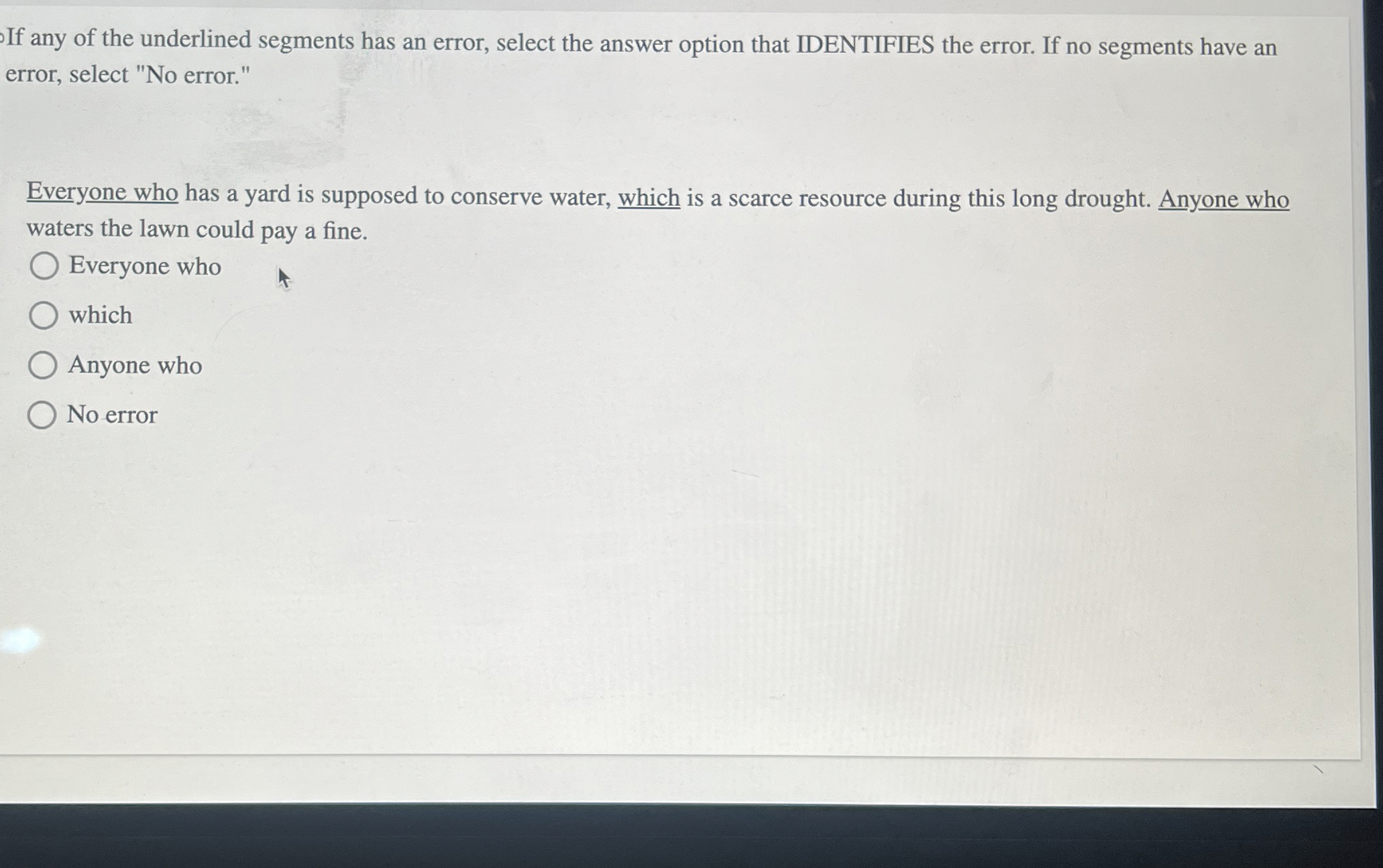 Solved If any of the underlined segments has an error, | Chegg.com