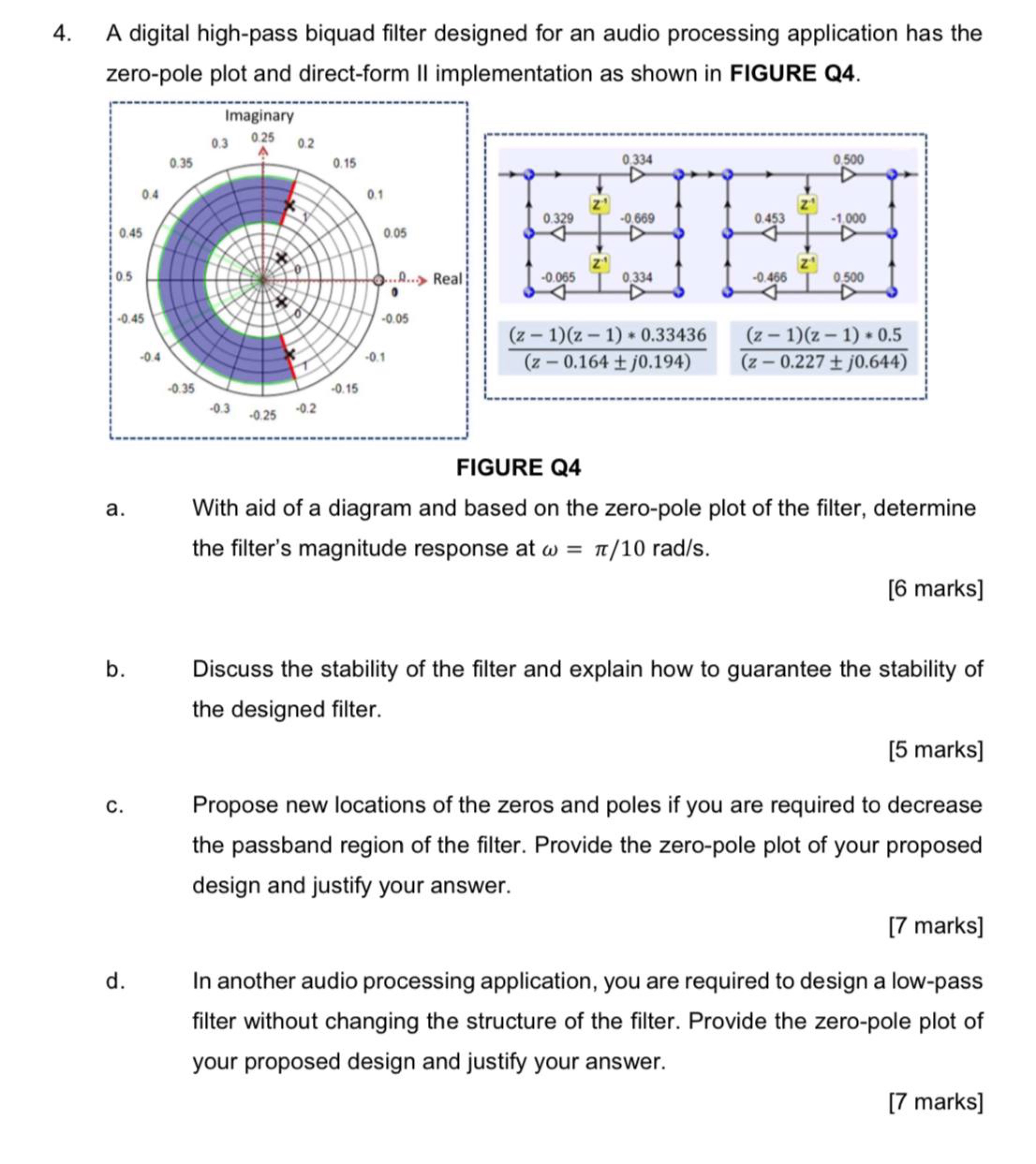 helpA digital high-pass biquad filter designed for an | Chegg.com