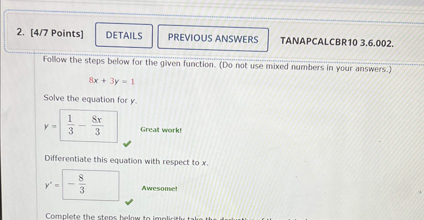 Solved [4/7 ﻿Points]TANAPCALCBR10 3.6.002.Follow the steps | Chegg.com