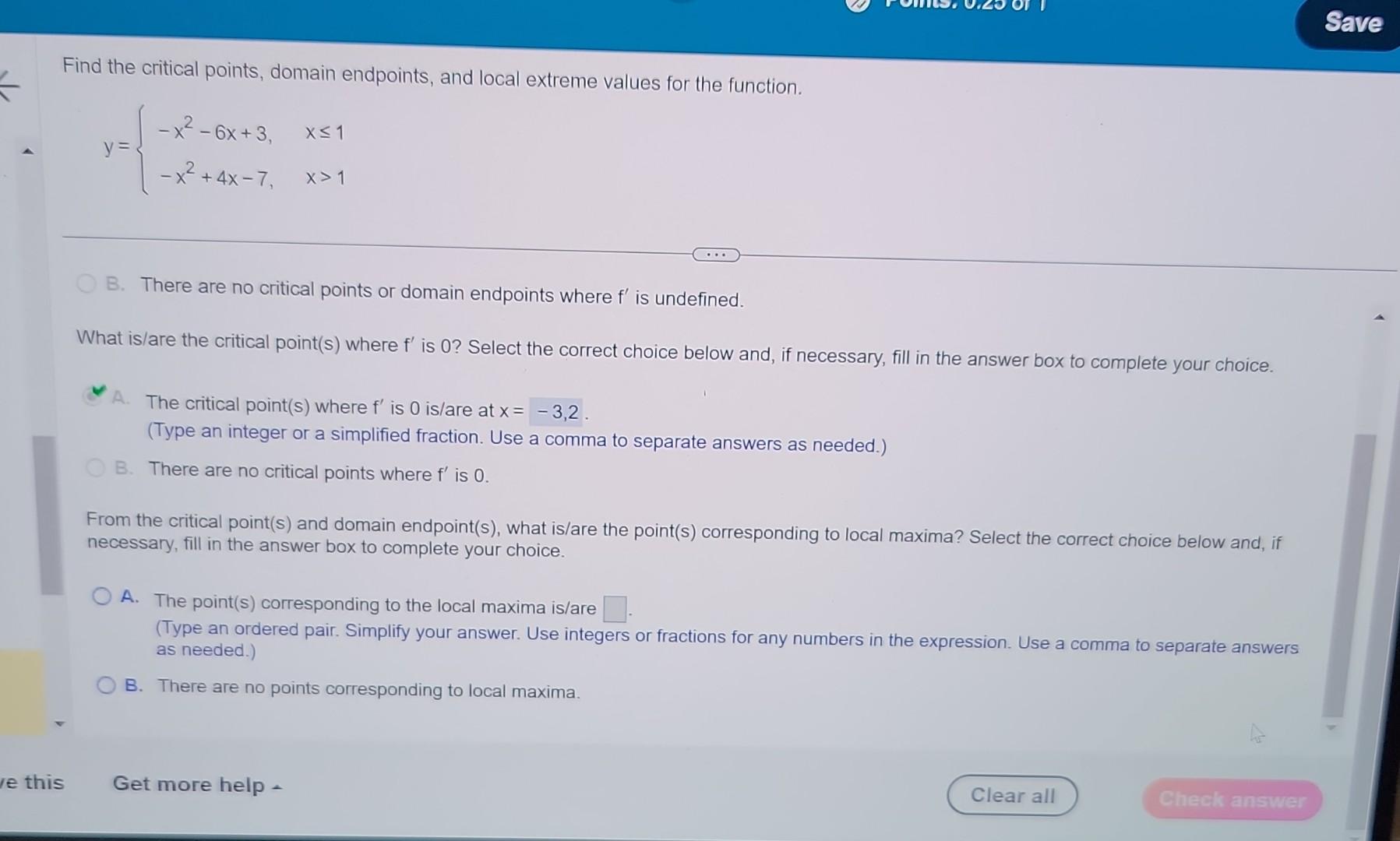 Solved Find the critical points, domain endpoints, and local | Chegg.com