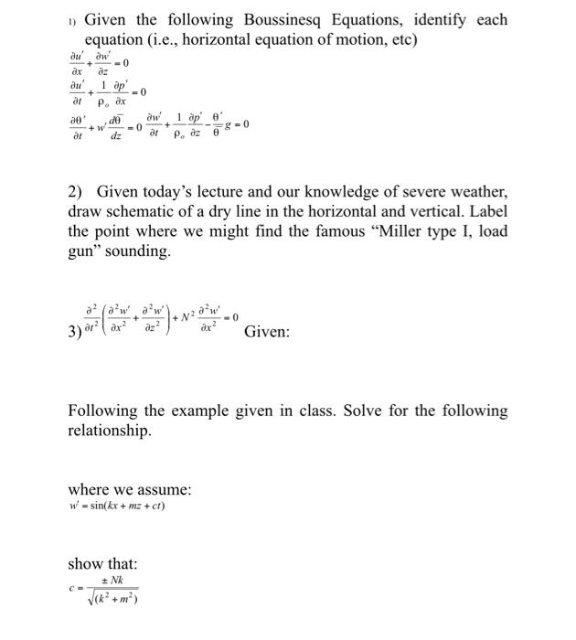 Solved 1) Given the following Boussinesq Equations, identify | Chegg.com