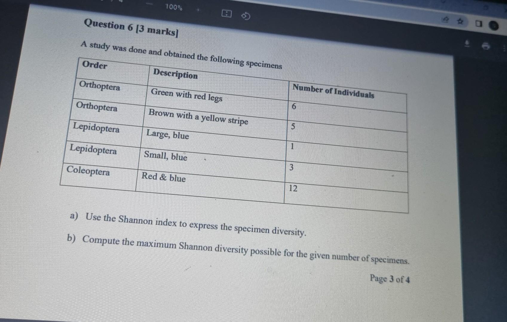 Solved A study was done and a) Use the Shannon index to | Chegg.com