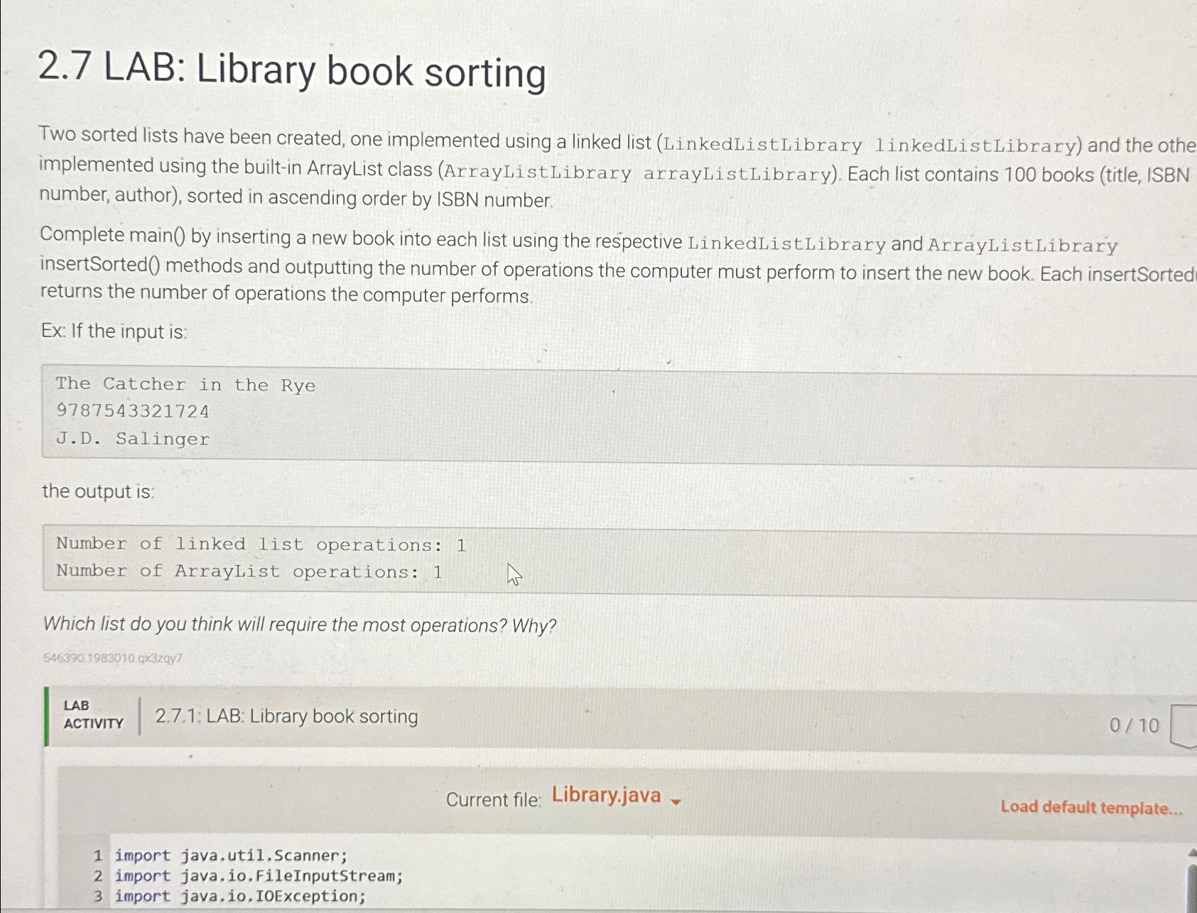 Solved 2.7 ﻿LAB: Library book sortingTwo sorted lists have | Chegg.com