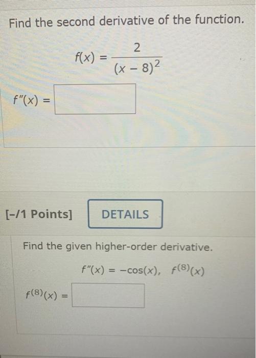 Solved Find the second derivative of the function. | Chegg.com
