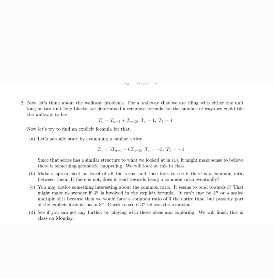 Solved Now let's think about the walkway problems. For a | Chegg.com