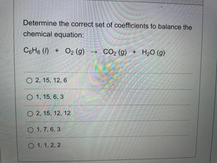 Solved Determine the correct set of coefficients to balance | Chegg.com