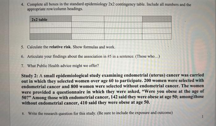 Solved 4. Complete all boxes in the standard epidemiology | Chegg.com