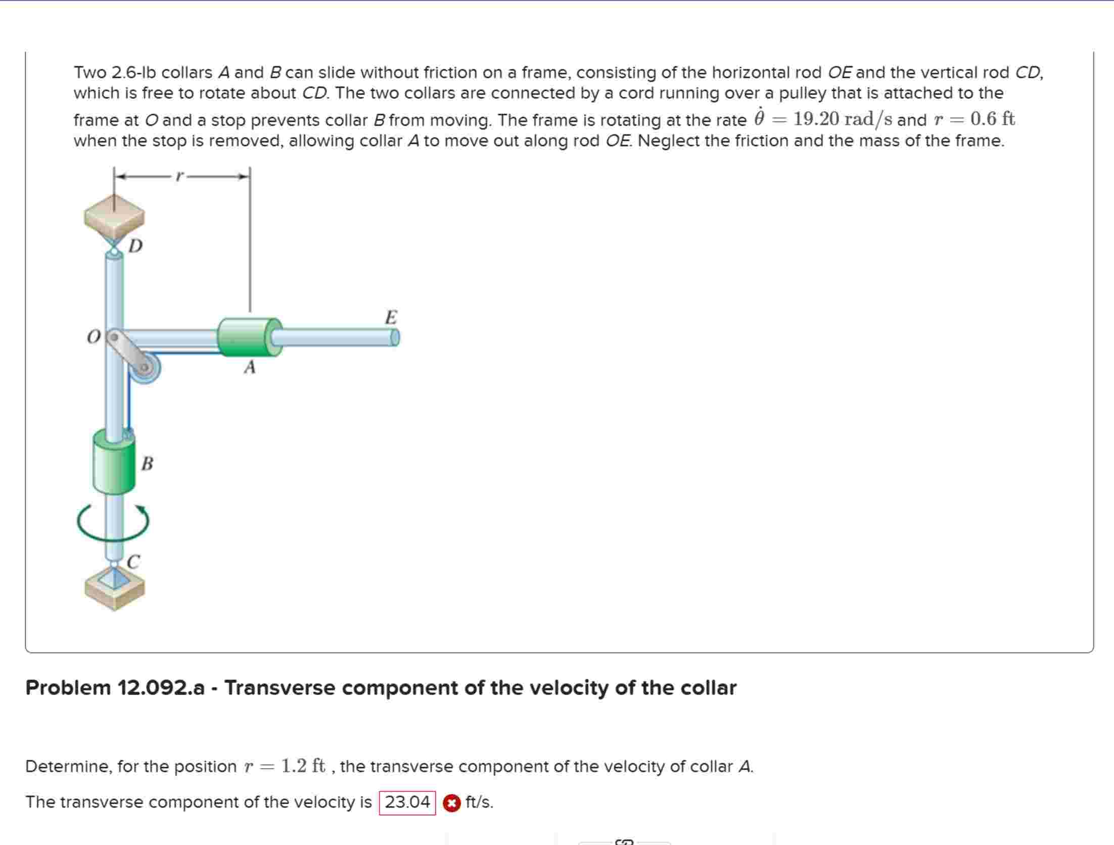 Solved Two collars sliding on ﻿a horizontal and vertical rod | Chegg.com