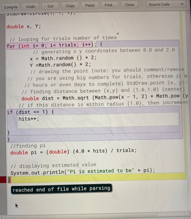 Solved Cut Paste Find... Compile Close Source Code Copy Undo | Chegg.com
