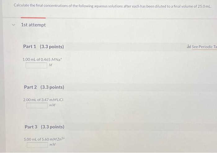 Solved Calculate the final concentrations of the following | Chegg.com