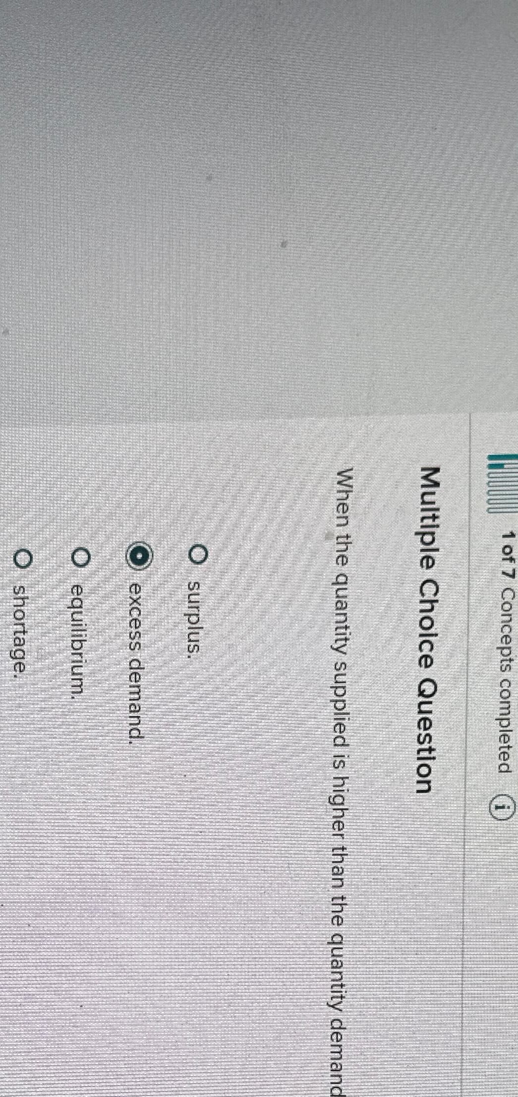 Solved 1 ﻿of 7 ﻿Concepts completed(i)Multiple Cholce | Chegg.com