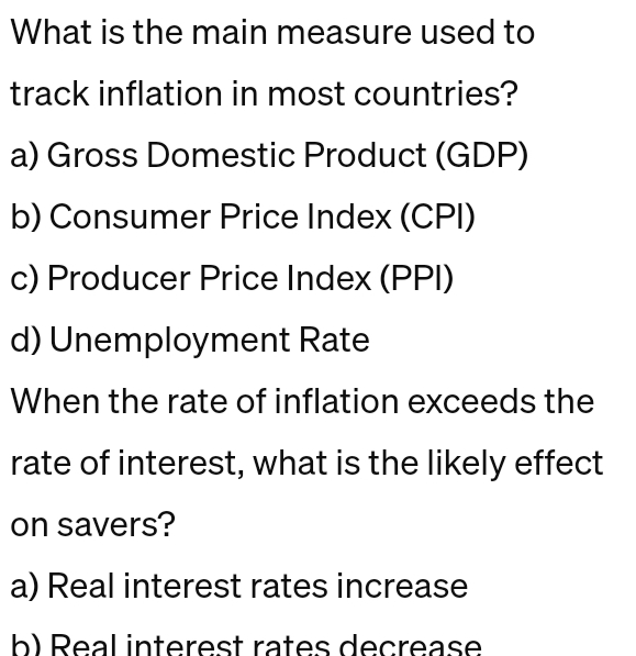 Solved What is the main measure used to track inflation in | Chegg.com