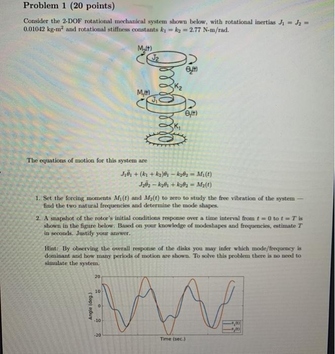 Solved Problem 1 (20 points) Consider the 2.DOF rotational | Chegg.com