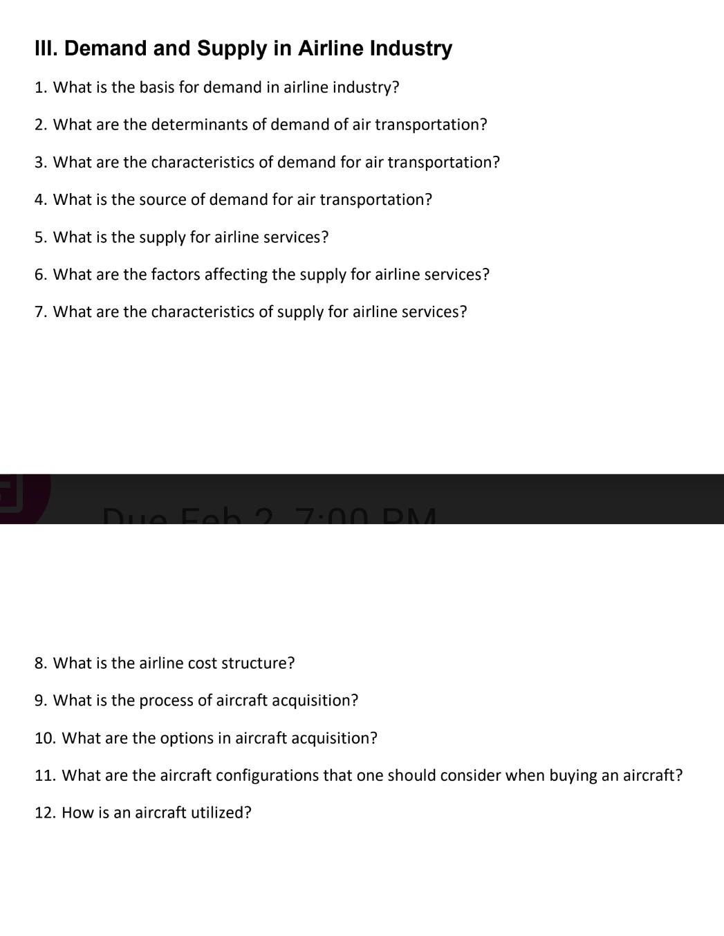 Solved III. Demand and Supply in Airline Industry 1. What is | Chegg.com