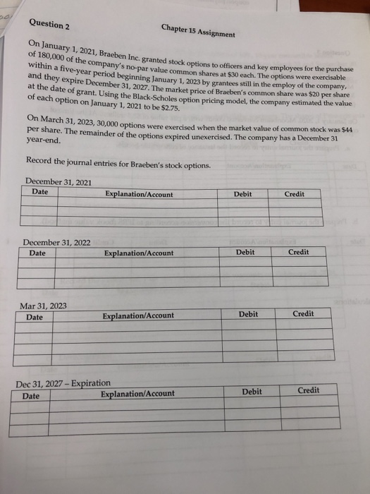 Solved Question 2 Chapter 15 Assignment On January 1 2021 4219