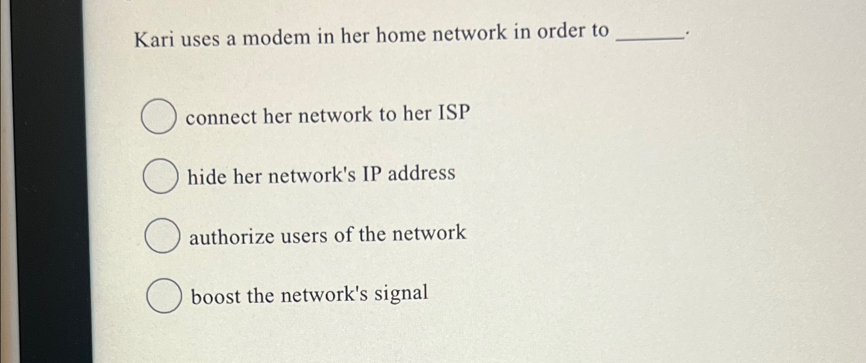 Solved Kari uses a modem in her home network in order | Chegg.com
