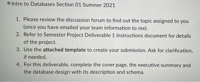 Solved Intro to Databases Section 01 Summer 2021 1. Please | Chegg.com