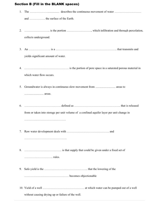 Solved Section B (Fill in the BLANK spaces) 1. The describes | Chegg.com
