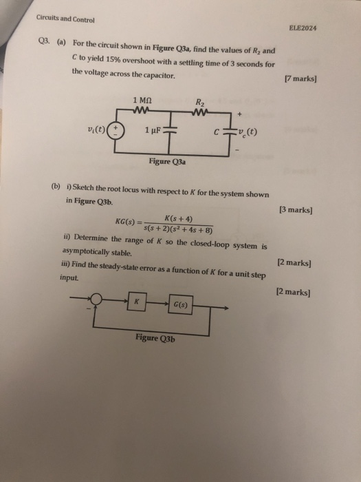 Solved ELE2024 Circuits and Control Q3. (a) For the circuit | Chegg.com