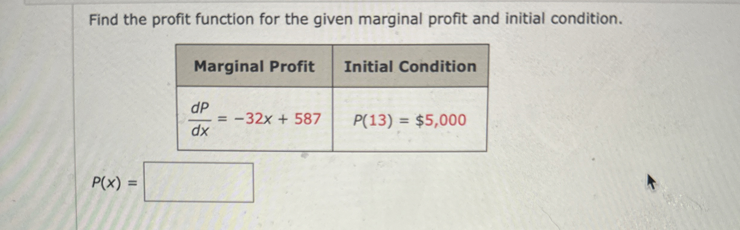 Solved Find the profit function for the given marginal | Chegg.com
