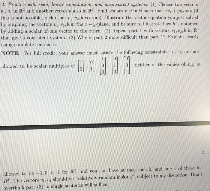 Solved 2: Practice with span, linear combination, and | Chegg.com