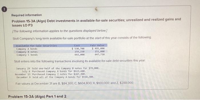 Solved Required information Problem 15-3A (Algo) Debt | Chegg.com