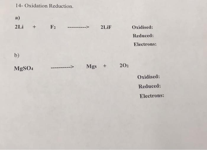 Solved 14- Oxidation Reduction. | Chegg.com