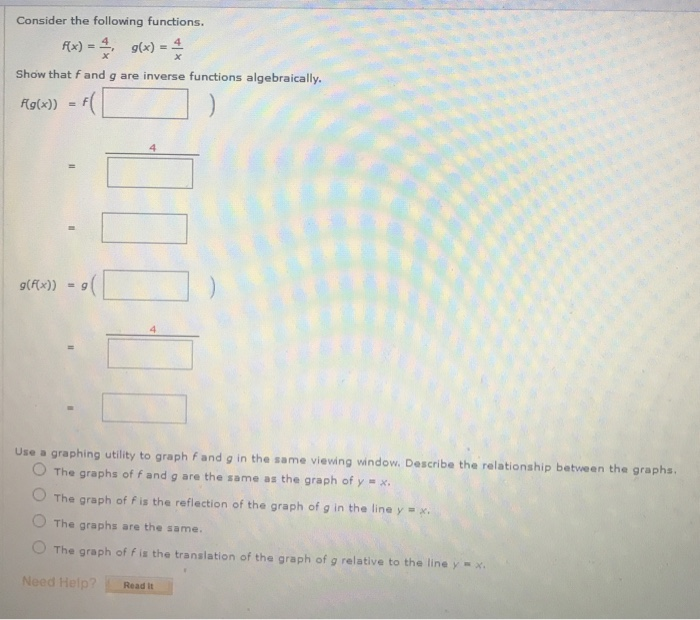 Solved Consider the following functions. Rx) = g(x) = 4 Show | Chegg.com