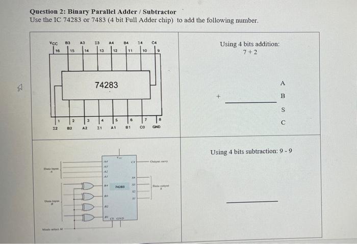 Solved Question 2: Binary Parallel Adder / Subtractor Use | Chegg.com