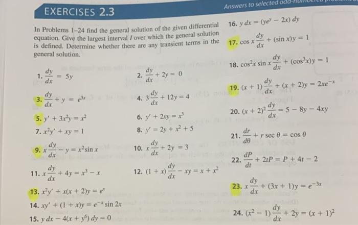 Solved EXERCISES 2.3 In Problems 1-24 find the general | Chegg.com
