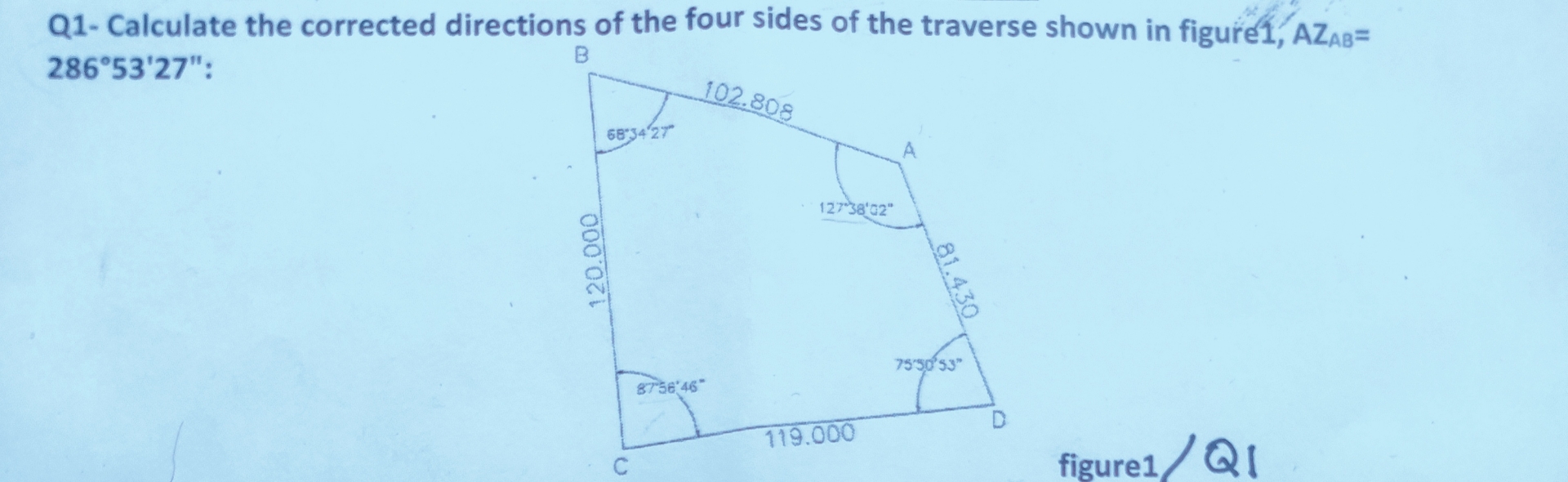 Solved Q1- ﻿Calculate the corrected directions of the four | Chegg.com