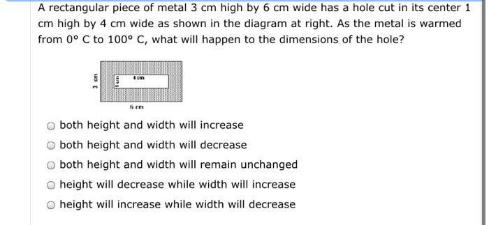 Solved A rectangular piece of metal 3 cm high by 6 cm wide | Chegg.com