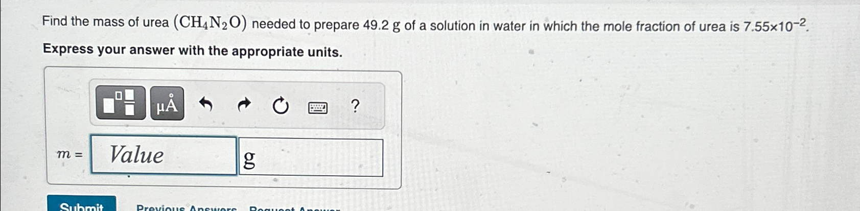 Solved Find the mass of urea (CH4N2O) ﻿needed to prepare | Chegg.com