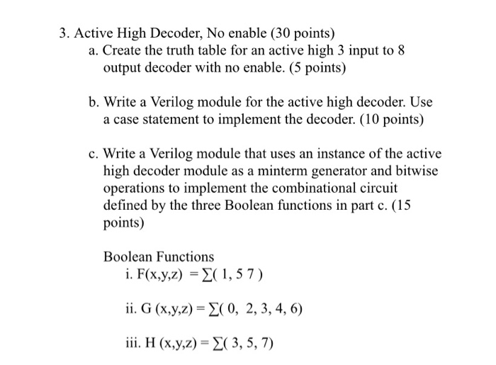 Solved 3 Active High Decoder No Enable 30 Points A 9638