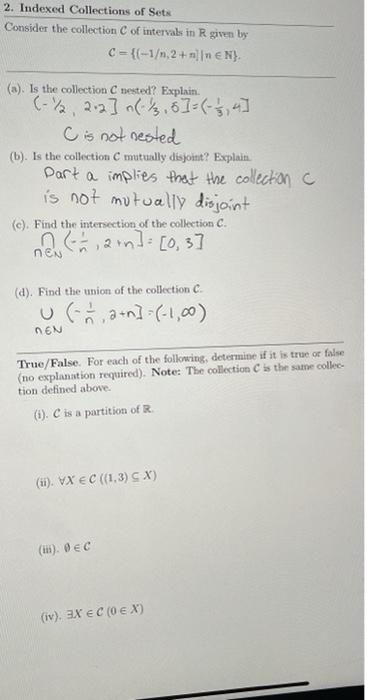 Solved 2. Indexed Collections of Sets Consider the | Chegg.com