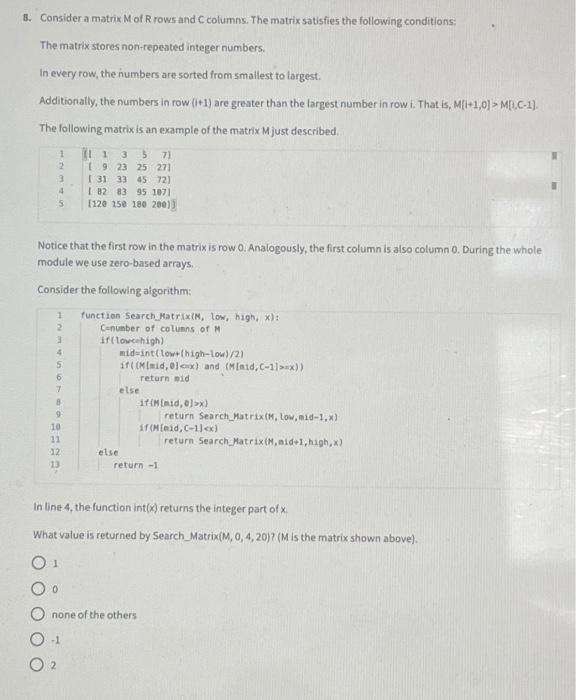 Solved 8. Consider a matrix M of R rows and C columns. The | Chegg.com