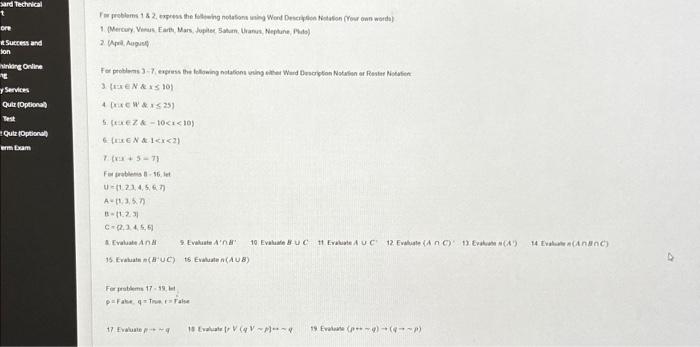 Solved For problems 1 & 2, express the following notations | Chegg.com