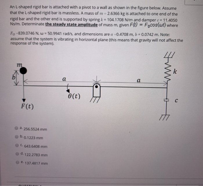 Solved An L-shaped rigid bar is attached with a pivot to a | Chegg.com