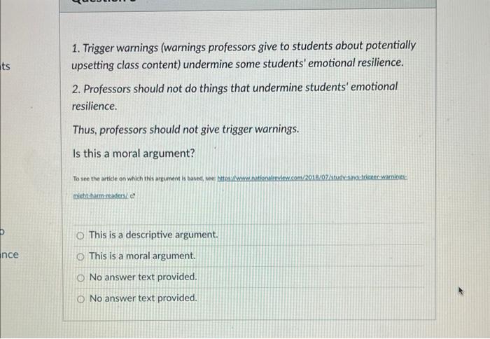1. Trigger warnings (warnings professors give to | Chegg.com