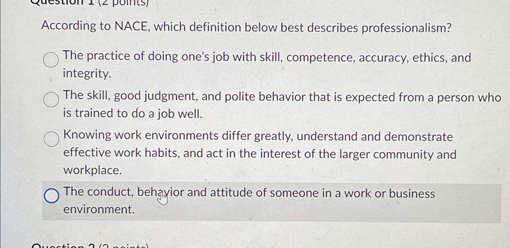 Solved According to NACE, which definition below best | Chegg.com