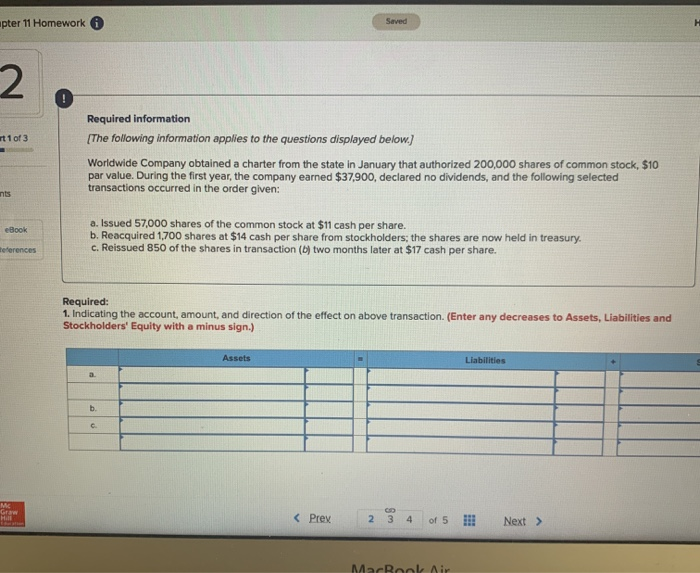 Solved pter 11 Homework Required information The following | Chegg.com