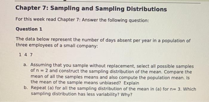 Solved Chapter 7: Sampling and Sampling Distributions For | Chegg.com